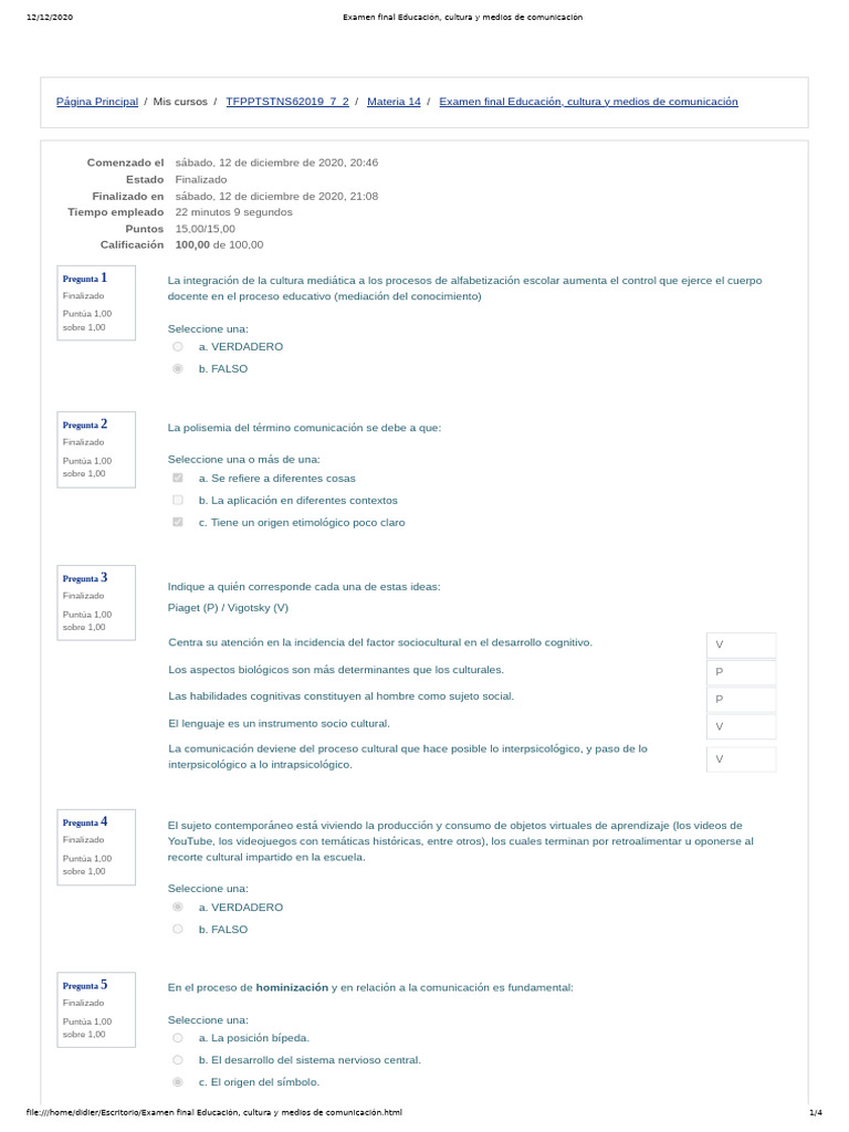 Examen Final Educación, Cultura y Medios de Comunicación | PDF ...