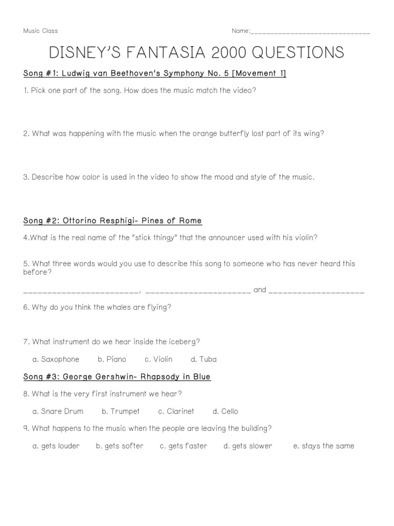 Fantasia 2000 Music Class Worksheet | PDF | Compositions For Orchestra ...