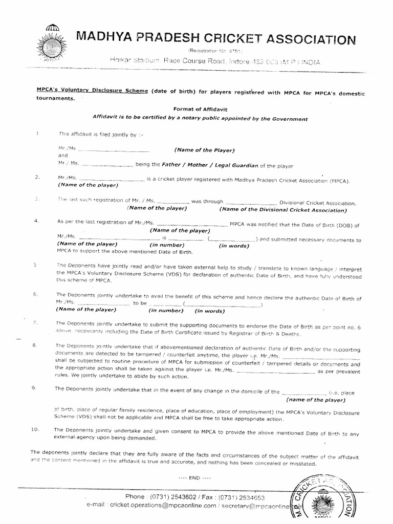 MPCA Player Registration Form | PDF