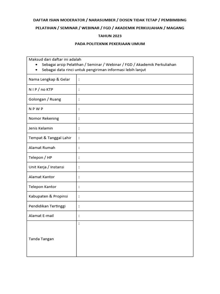 DAFTAR ISIAN Narsum | PDF