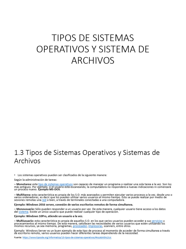 Tipos de Sistemas Operativos y Sistema de Archivos - U1 | PDF | Sistema de archivos | Archivo de ...