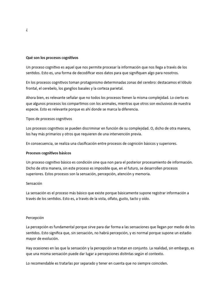 Procesos Cognitivos Definición Pdf Memoria Percepción