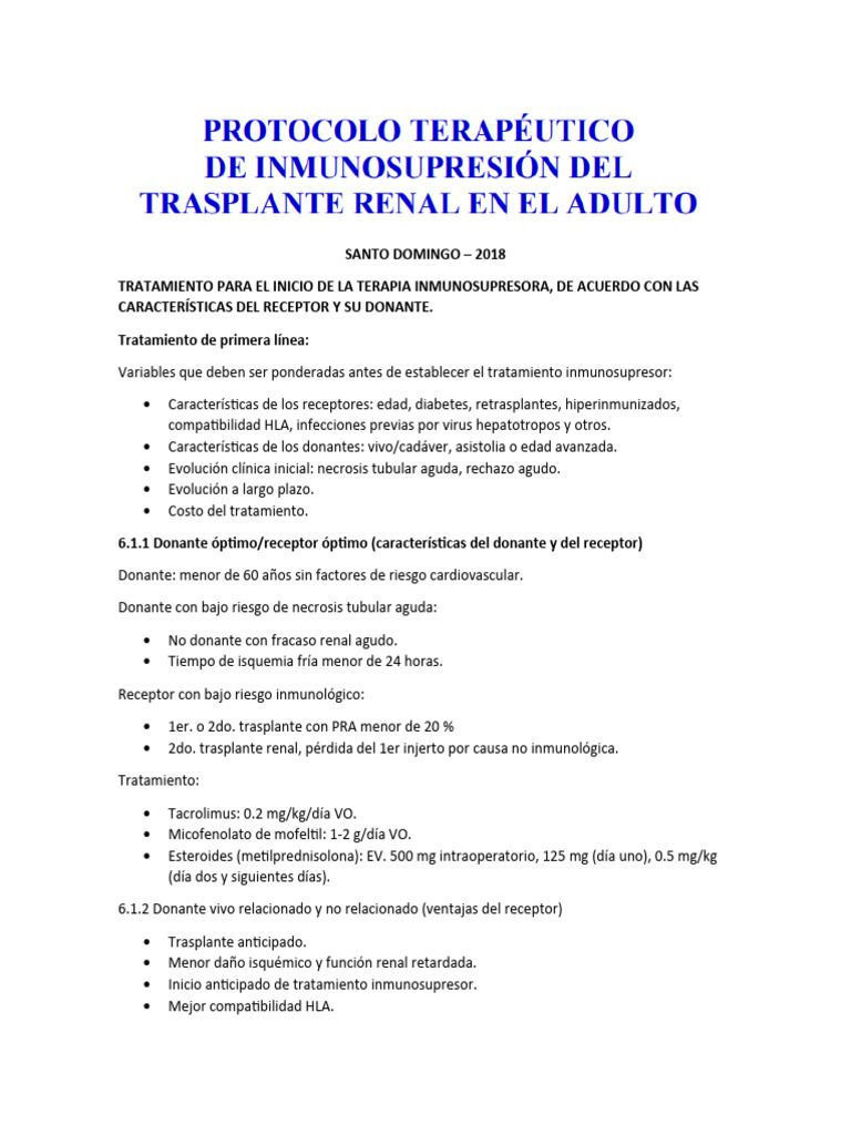 PROTOCOLO TX Sto Domingo 2018 | PDF | Transplante de organo | Trasplante de riñón