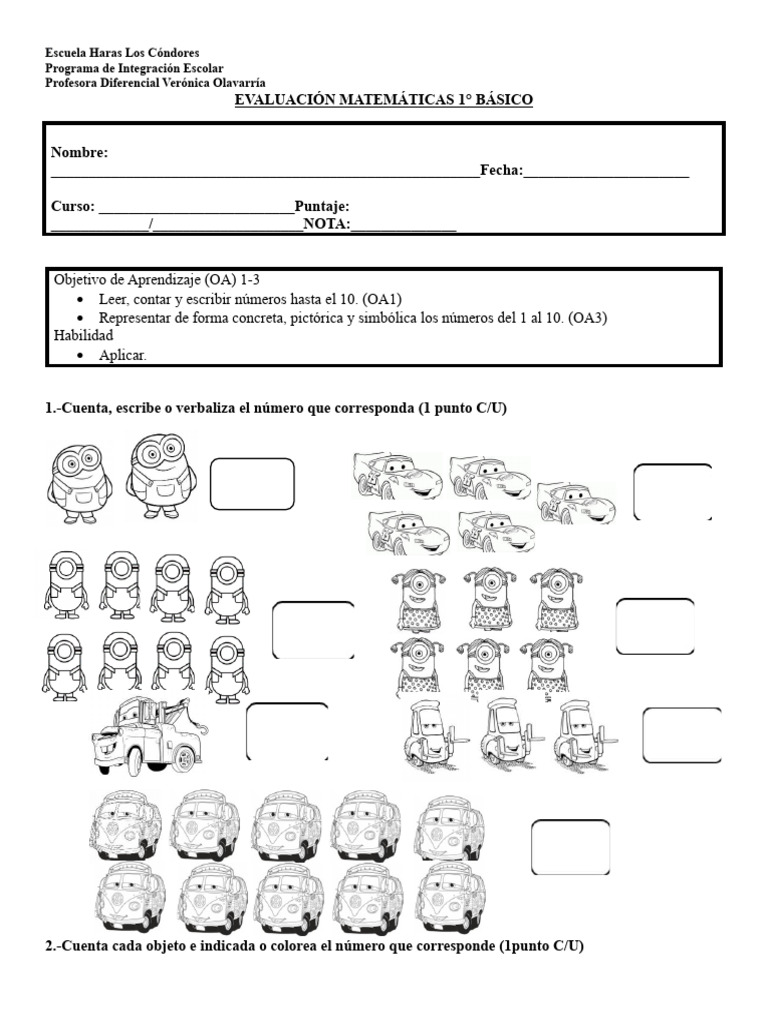 Evaluación Matemáticas 1 Básico Pdf