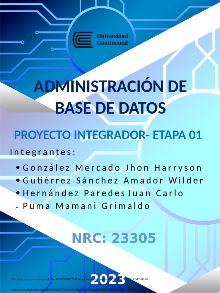 Proyecto Integrador Administraci N de BD 1 1 | PDF | Datos de computadora | Bases de datos