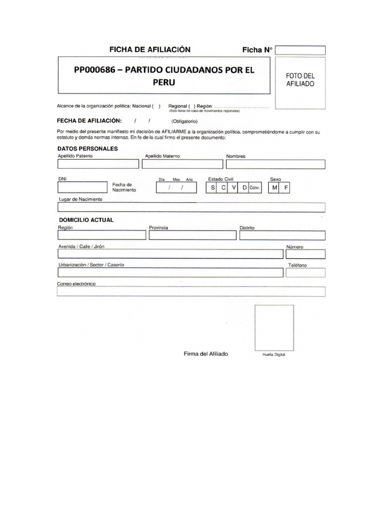 Ficha de Afiliación CPP | PDF