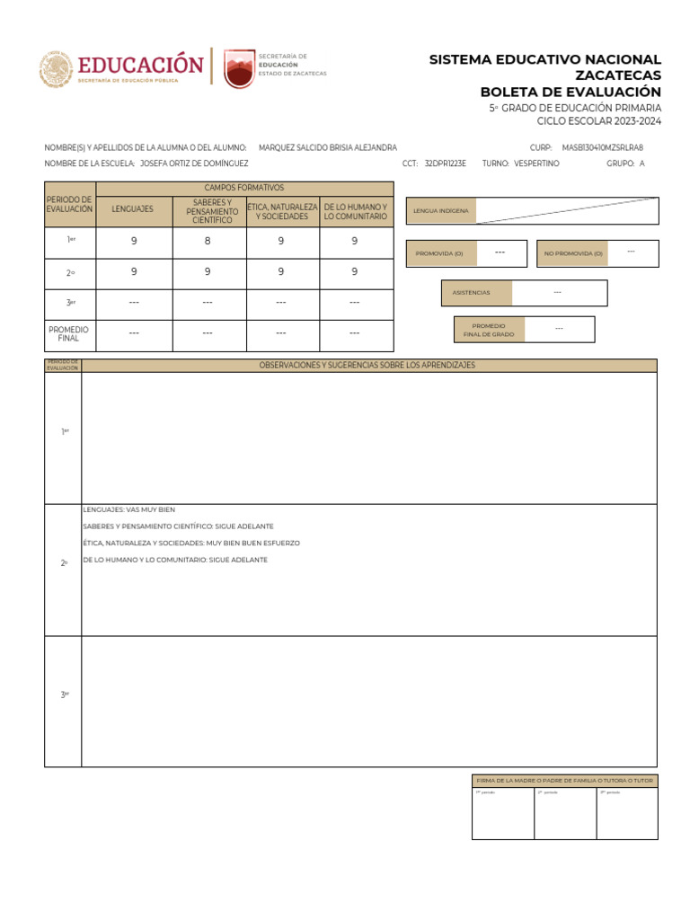 Boleta Primaria | PDF | Aprendizaje