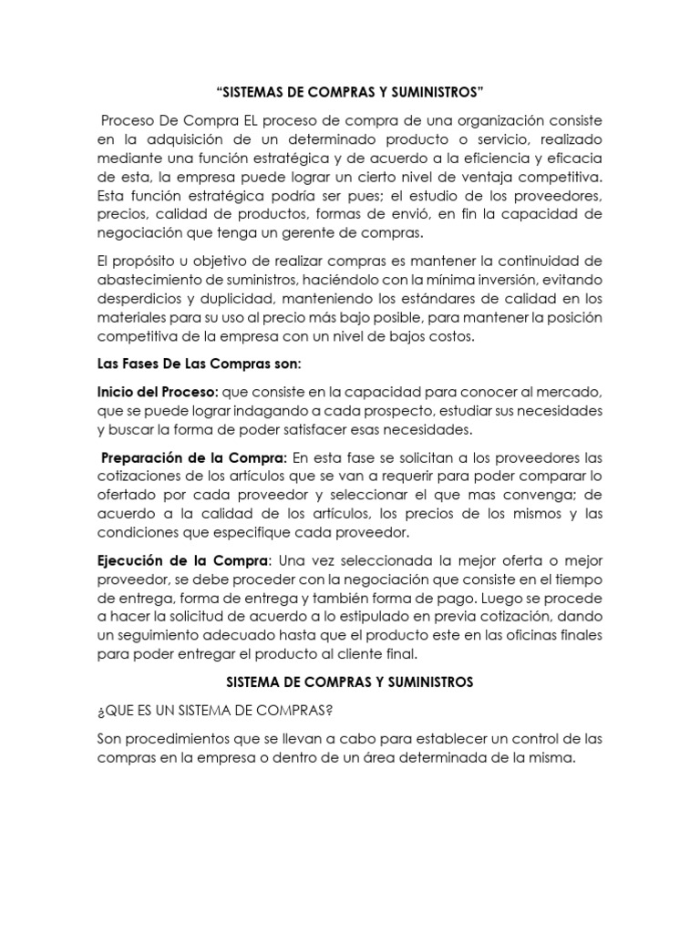 Sistemas de Compras y Suministros | PDF