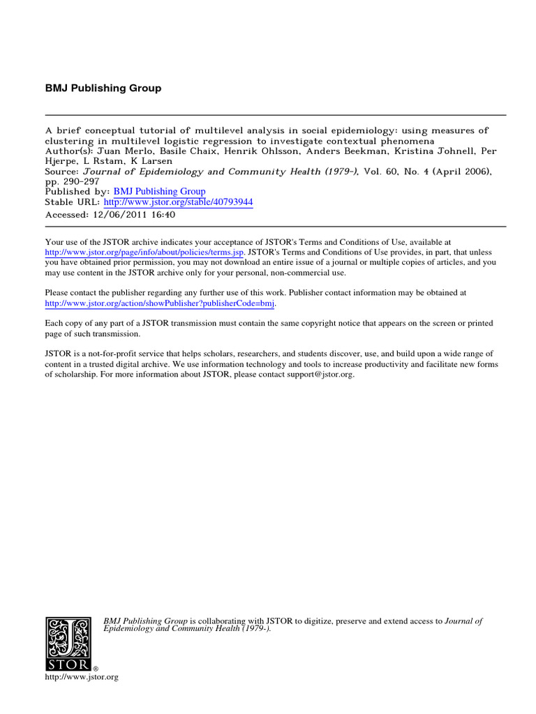 A Brief Conceptual Tutorial Of Multilevel Analysis In Social