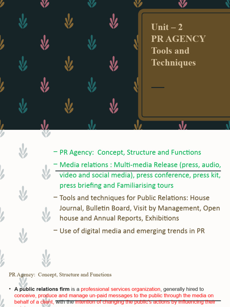 Unit - 2 Tools and Techniques | PDF | Public Relations | Memorandum