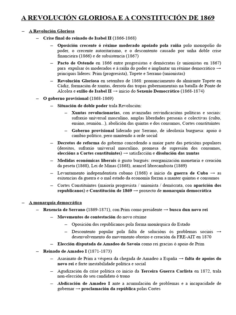 15 - A Revolución Gloriosa e A Constitución de 1869 | PDF