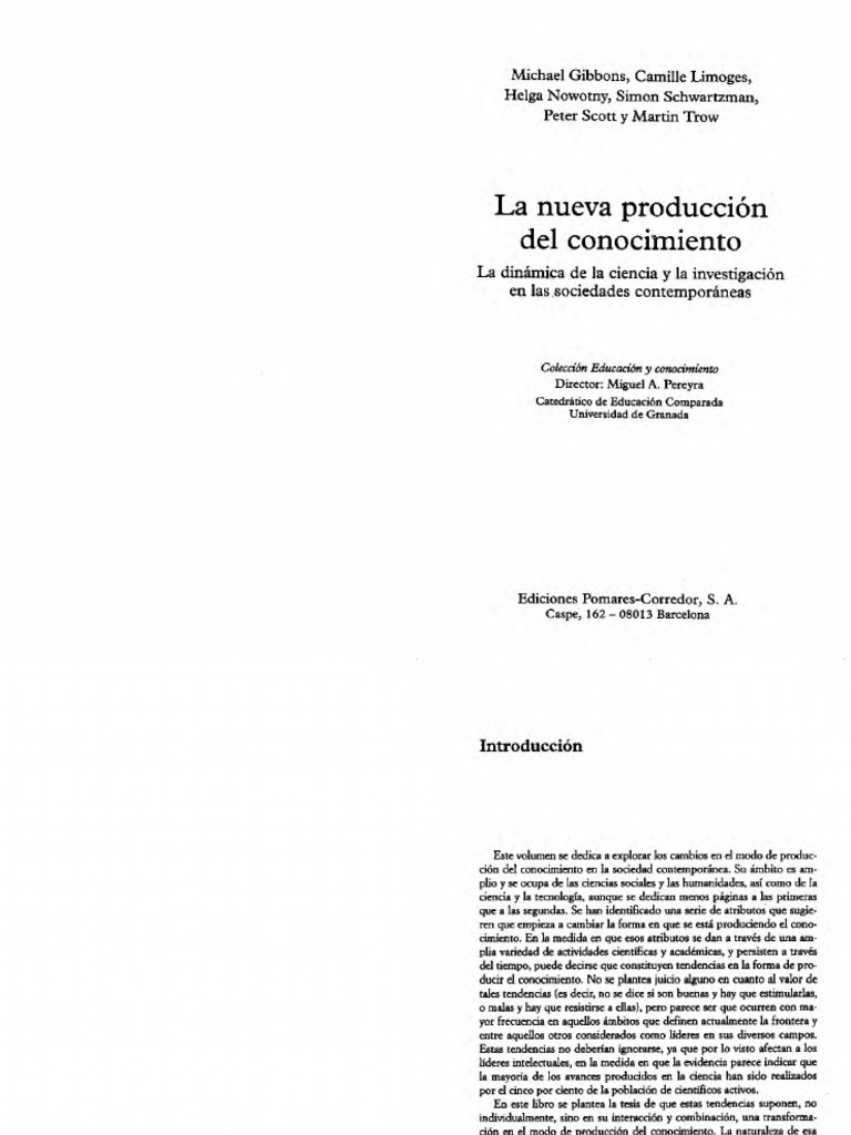 Nueva Producci-N Del Conocimiento Gibbons | PDF | Conocimiento | Humanidades