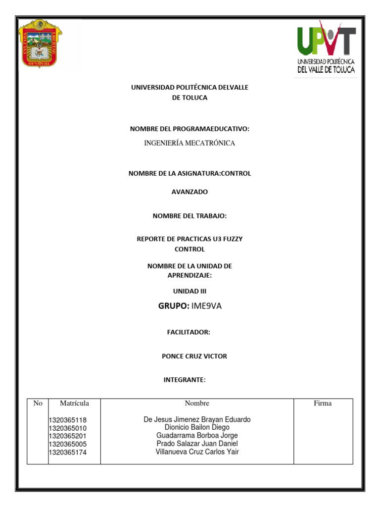 Reporte de Practicas U3 Fuzzy Control | PDF | Matlab | Lógica difusa