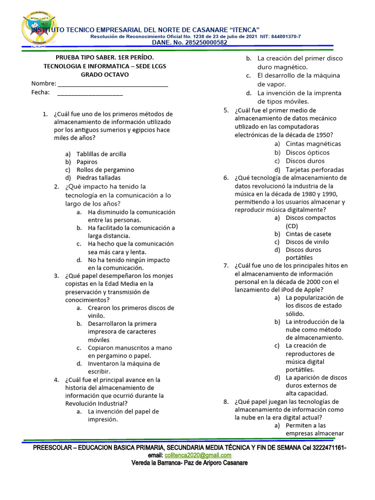 Prueba Saber: Tecnología e Informática | PDF | Disco compacto ...