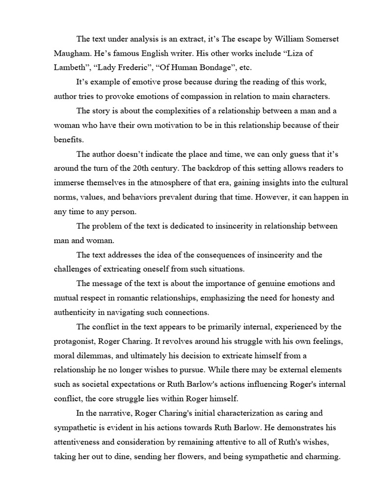 The Escape Analysis Pdf Narrative Emotions 