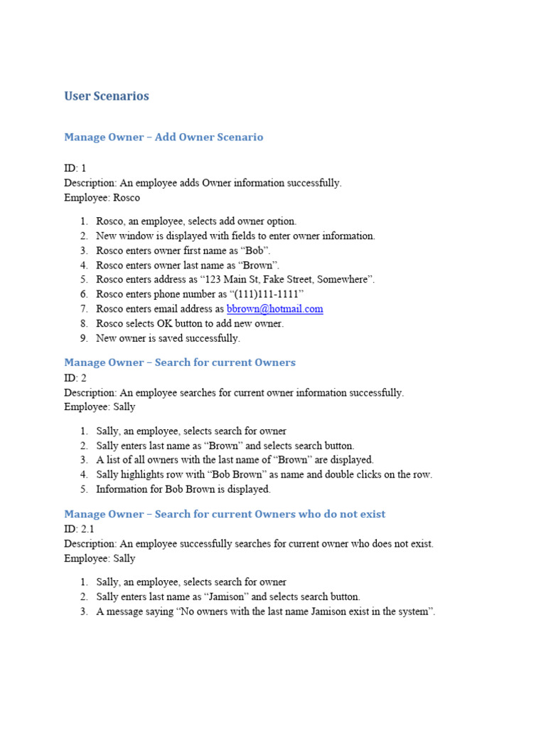 Pets User Scenarios | PDF | Button (Computing) | Pet