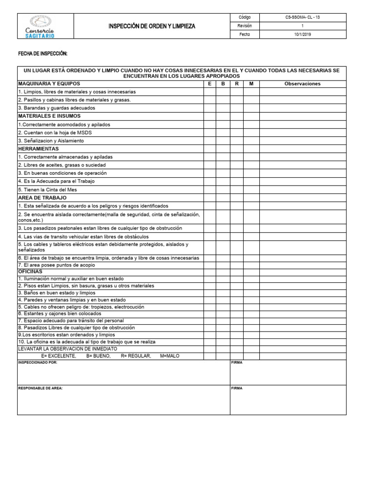 Inspección de Orden y Limpieza | PDF | Perforar | Herramientas