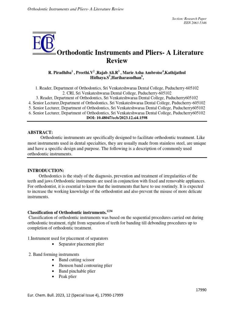 Orthodontic Tools: A Review | PDF | Orthodontics | Dentistry Branches