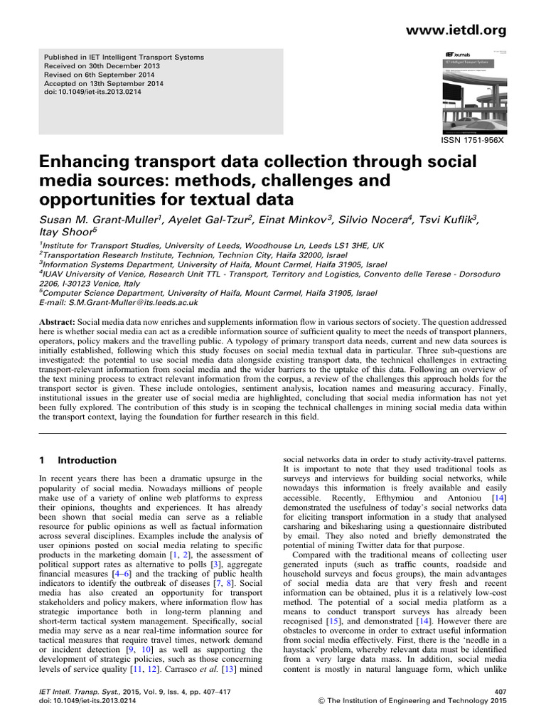 Iet Intelligent Trans Sys 2015 Grant Muller Enhancing Transport Data Collection Through