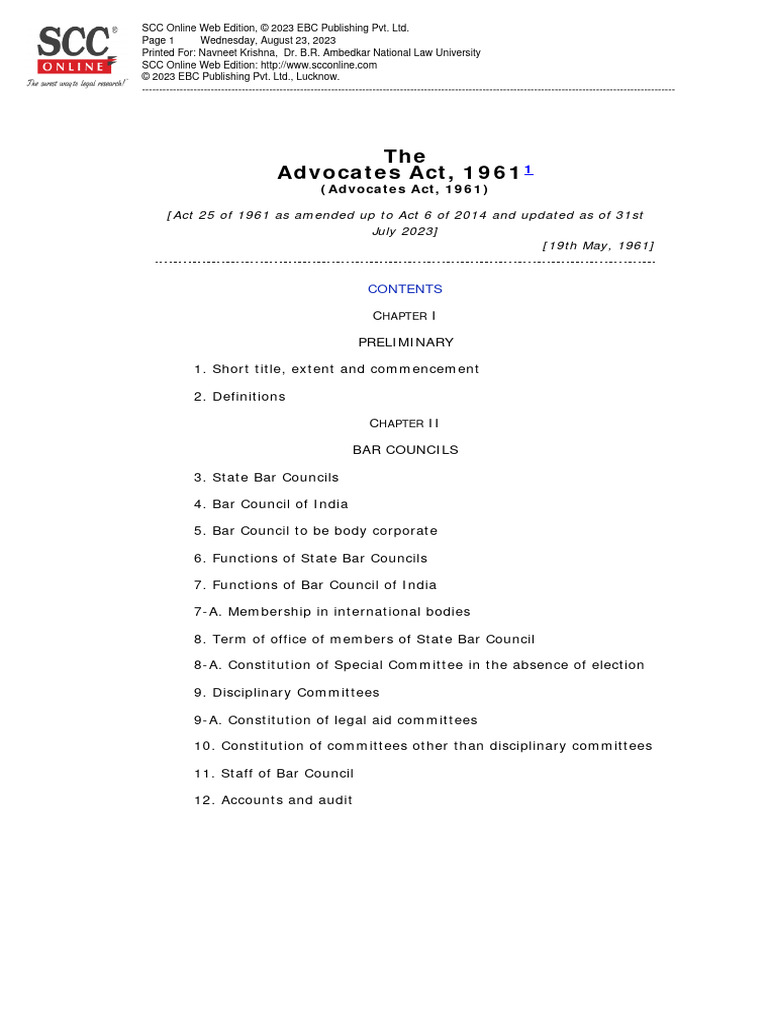 Advocates Act 1961 Pdf Advocate Common Law