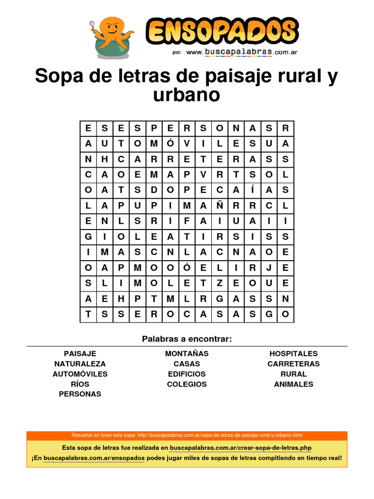Sopa de Letras de Paisaje Rural y Urbano | PDF
