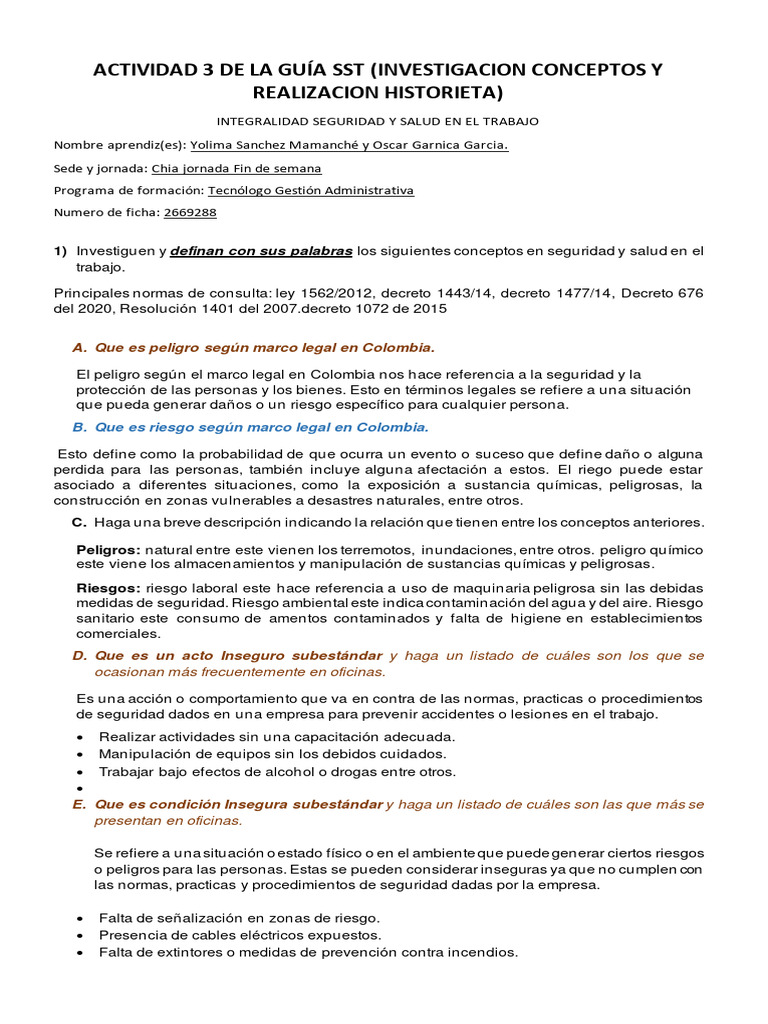Evidencia 3 Investigacion Conceptos e Historieta SST Virtual 16 DE SEP | PDF | Riesgo