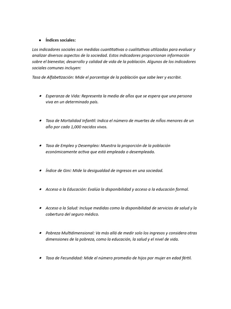 Índices Sociales Tarea Daniel | Descargar gratis PDF | Desempleo | Desigualdad económica