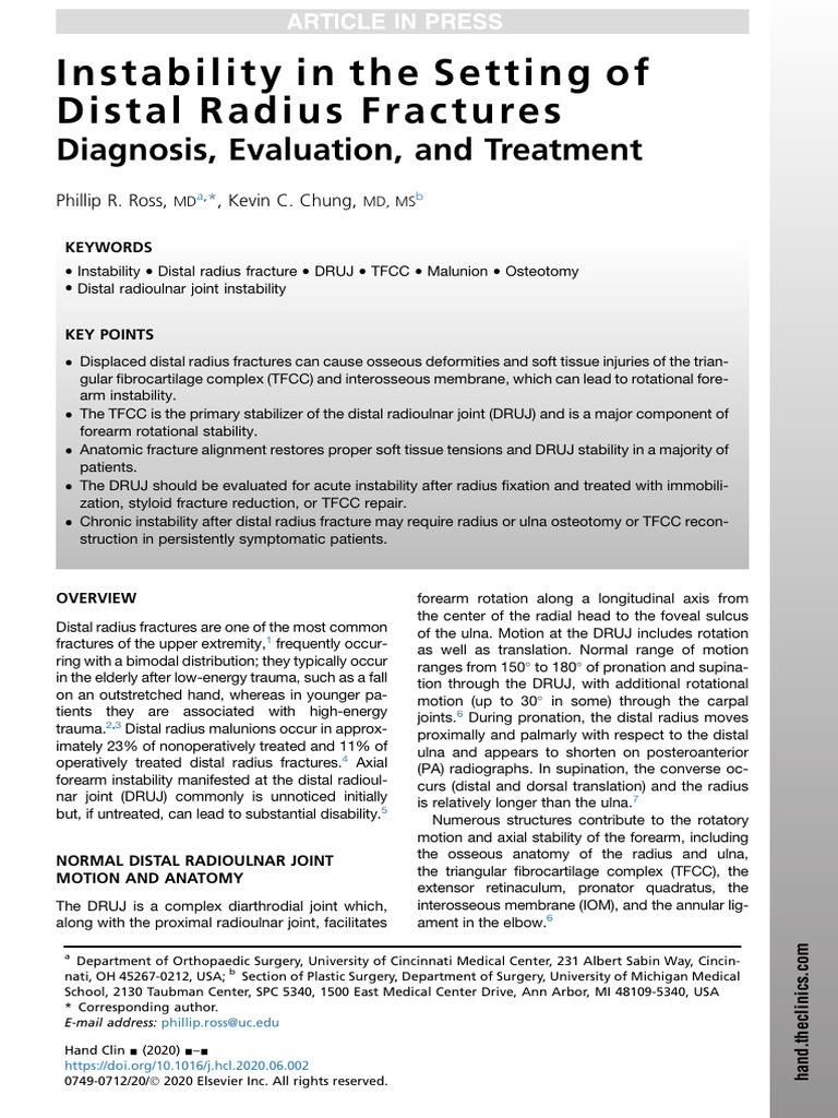 Instability in The Setting of Distal Radius Fractures Diagnosis, Evaluation, and Treatment | PDF ...