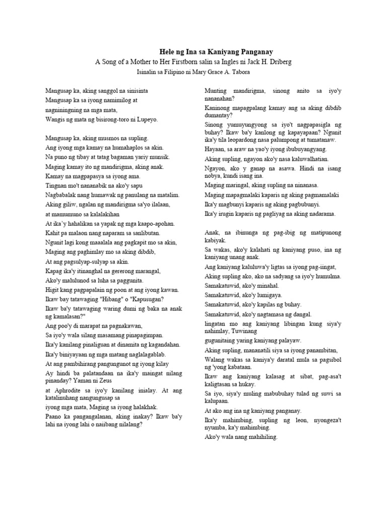 Hele NG Ina Sa Kaniyang Panganay-Print | PDF