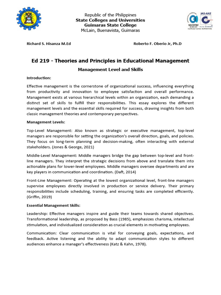 Essential Skills for Effective Management | PDF | Leadership | Decision Making