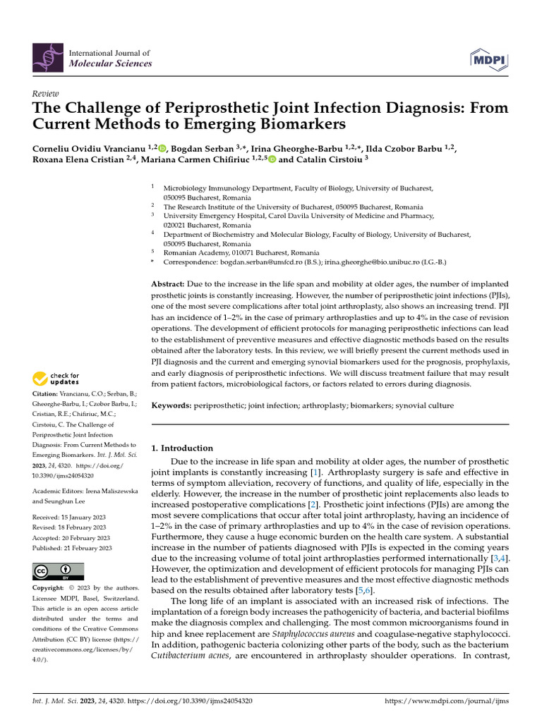 The Challenge of Periprosthetic Joint Infection Diagnosis From Current ...