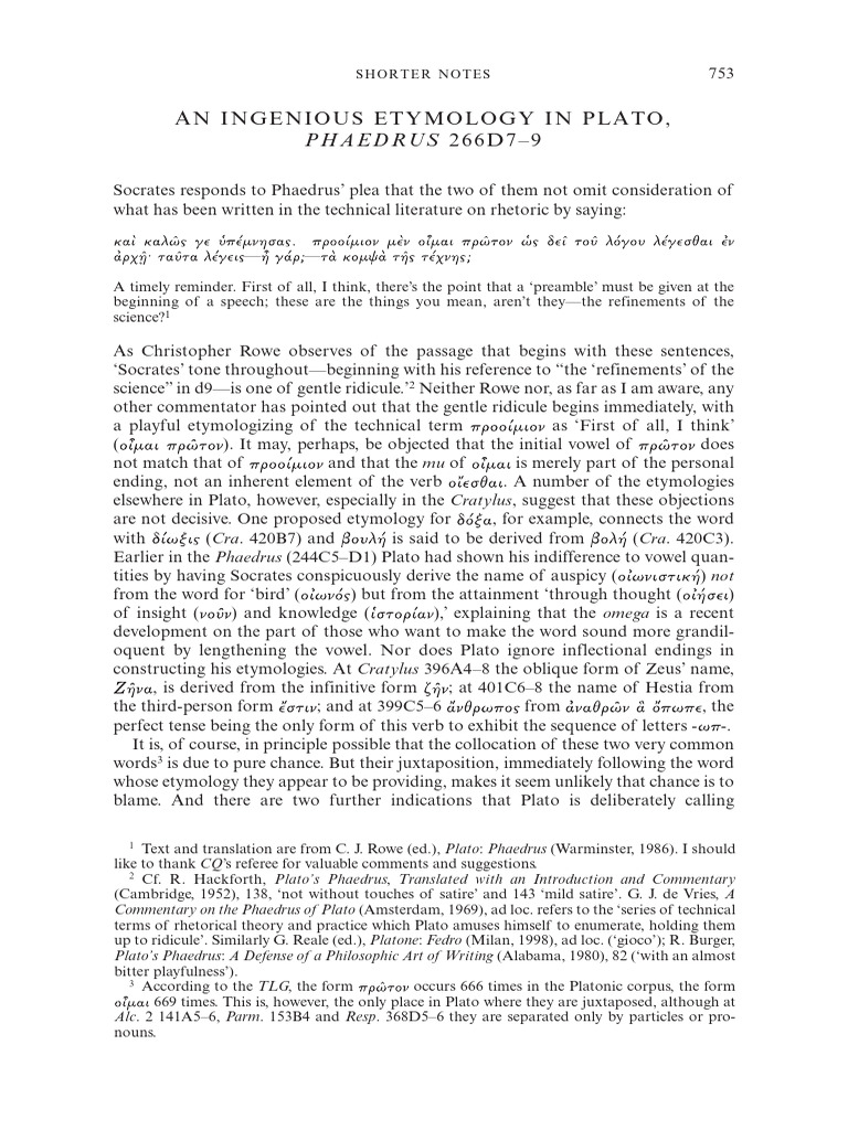 Plato's Playful Etymology in Phaedrus | PDF | Plato | Socrates