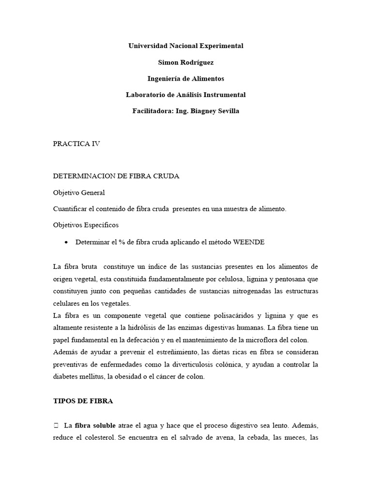 Practica de Fibra Cruda | PDF | Fibra dietética | Dieta y nutrición