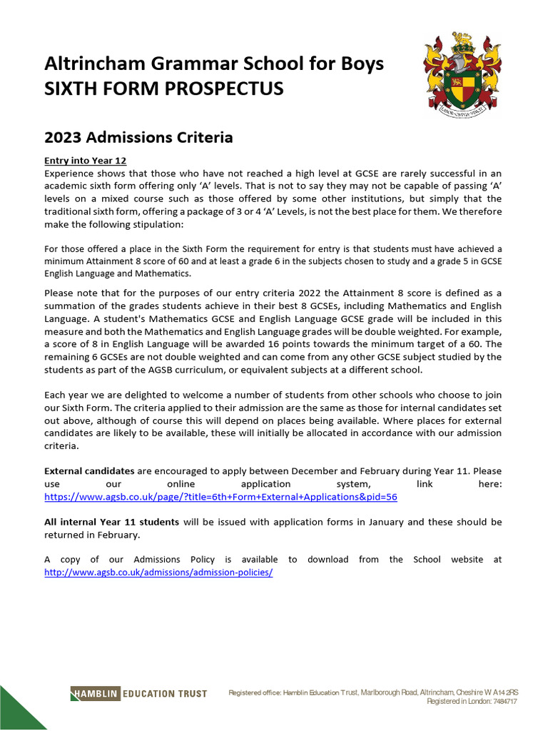 AGSB Sixth Form Admissions Guide 2023 | PDF | Gce Advanced Level ...