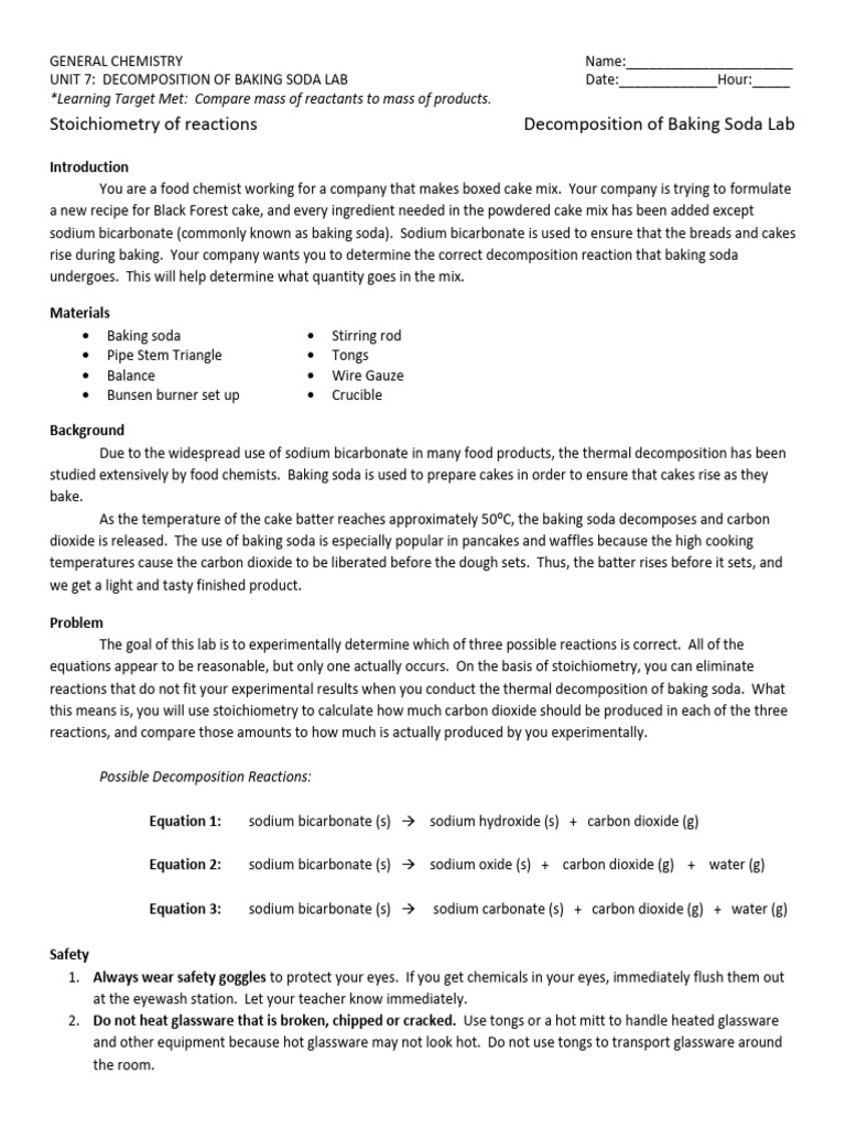 Decomp of Baking Soda Lab | PDF | Sodium Bicarbonate | Oxide