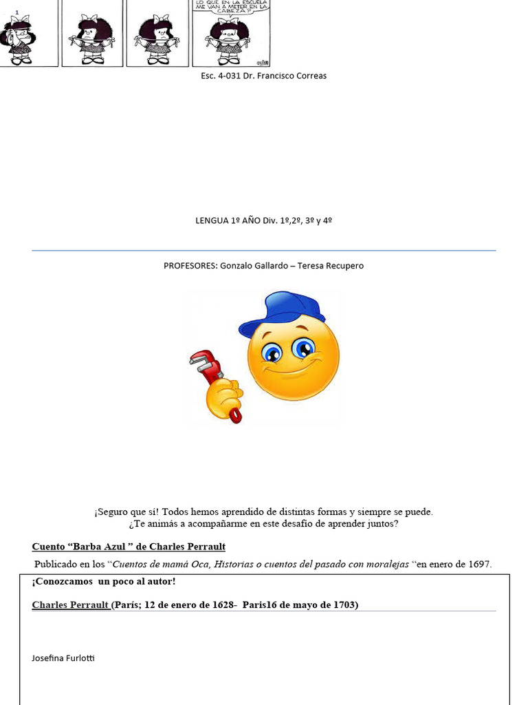 Barba Azul Trabajo Práctico | PDF | Charles Perrault | Cuentos de hadas