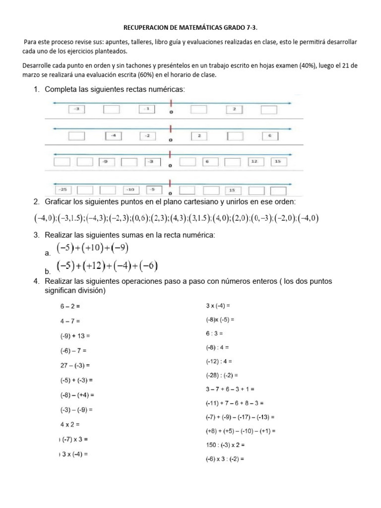Recuperacion de Matemáticas Grado 7 | PDF