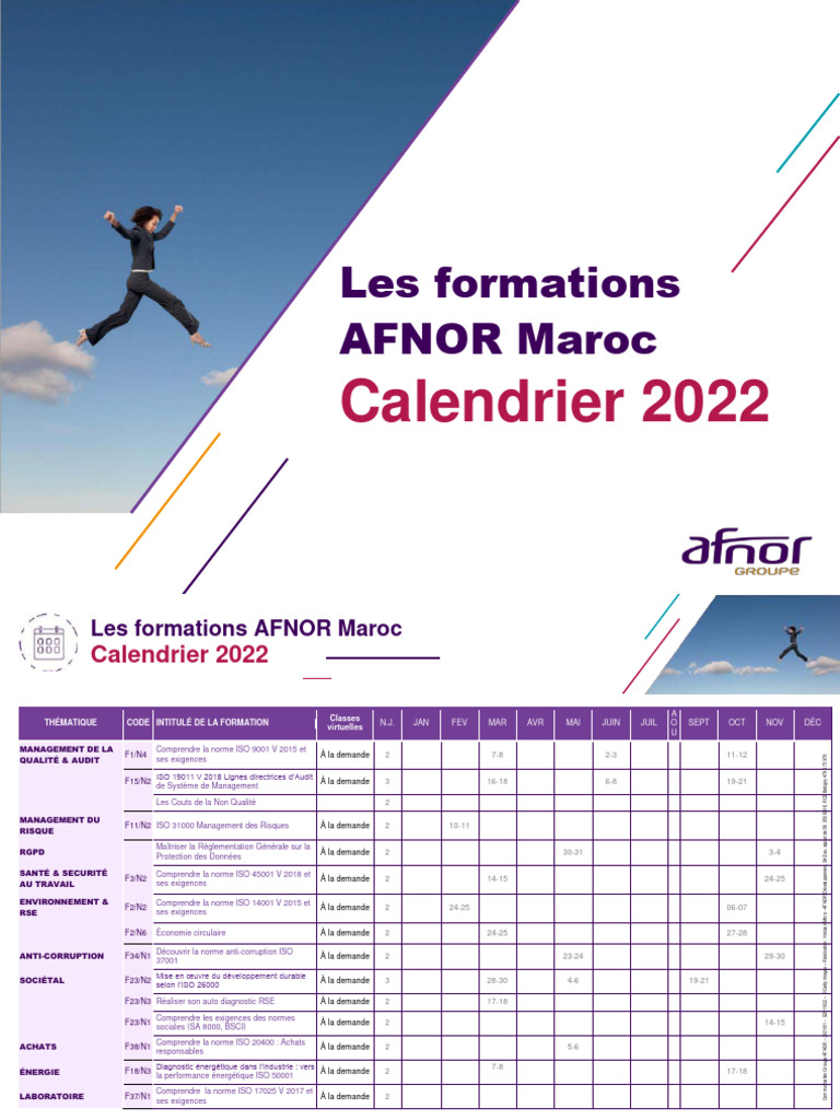 Formations AFNOR Maroc 2022 | PDF | Organisation internationale de ...