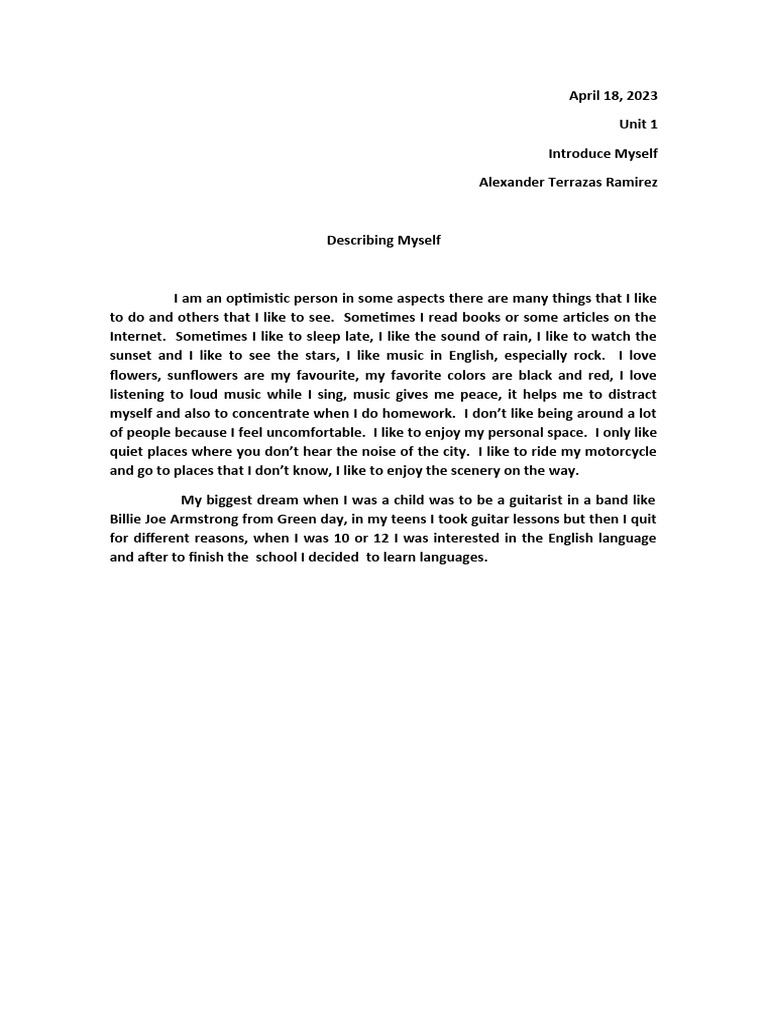 Describing Myself | PDF