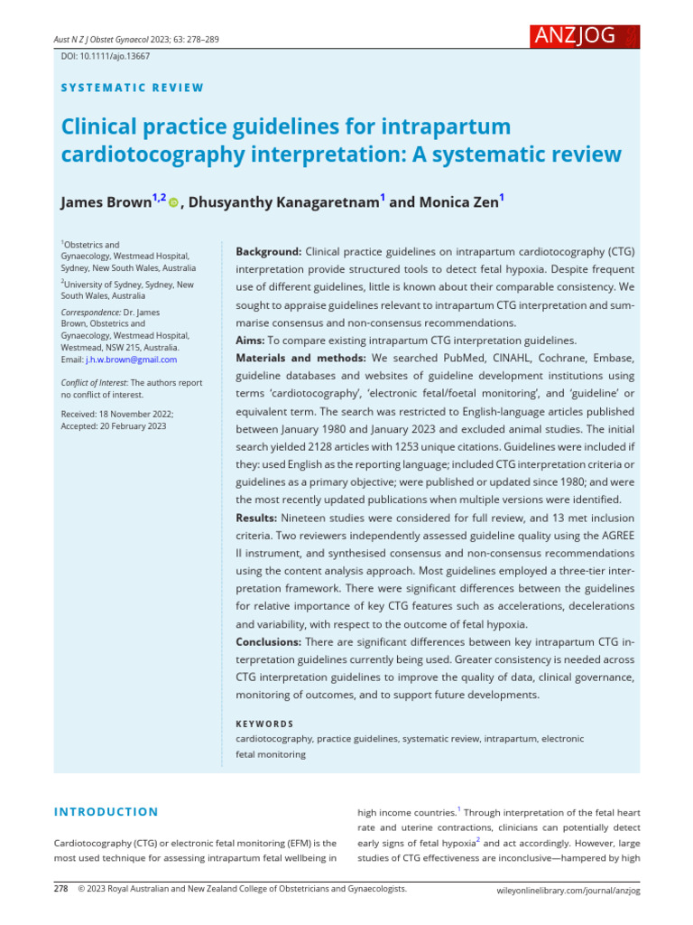 Intrapartum CTG Guidelines Review | PDF | Systematic Review | Health Care