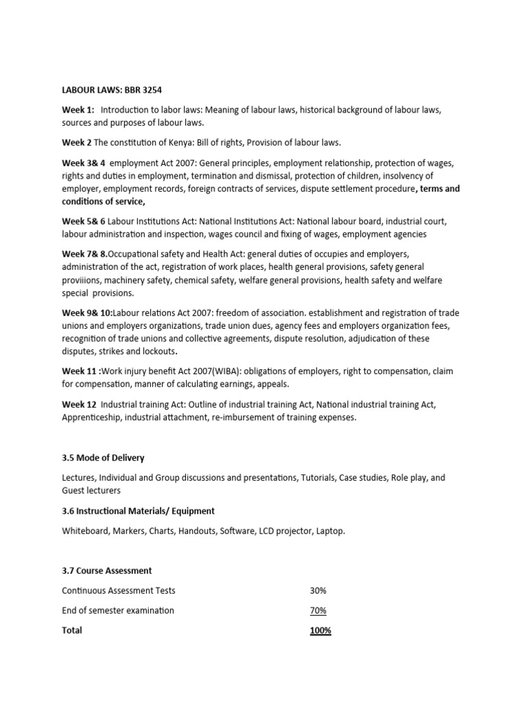 Labour Law Course Outline | Download Free PDF | Labour Law | Employment