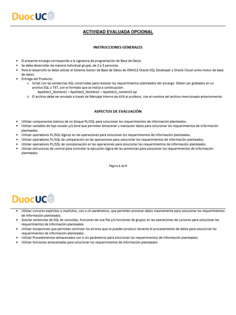 Instrucciones | PDF | SQL | Pl / Sql