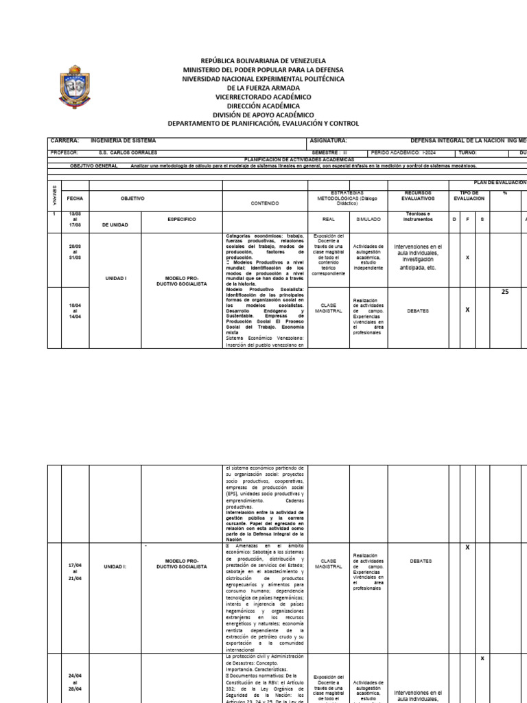Planificacion Semestre Unefa | PDF | Defensa Civil | Derechos humanos