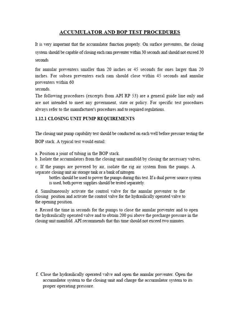 Accumulator and Bop Test Procedures | PDF | Equipment | Mechanical ...