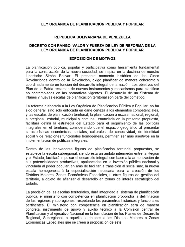 Reforma Ley-Organica-De-Planificacion-Publica-Y-Popular 2014 | PDF | Planificación | Venezuela