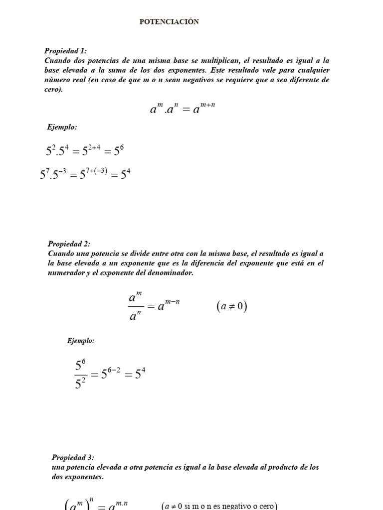 POTENCIACIÓN | PDF | Exponenciación | Multiplicación