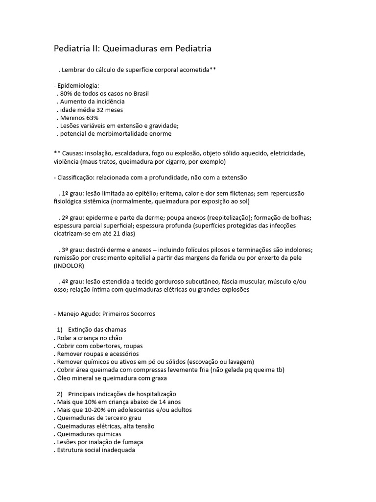 Queimaduras em Pediatria: Causas e Manejo | PDF | Queimadura | Medicina ...