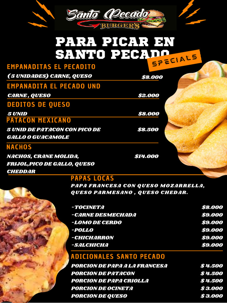Menú del Restaurante Santo Pecado | PDF | Hamburguesas | Helado