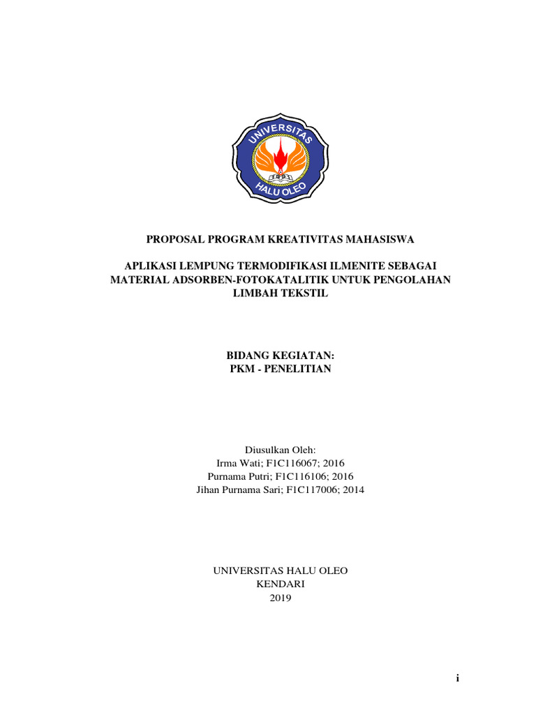 Proposal - Aplikasi Lempung Termodifikasi Ilmenite Sebagai Material Adsorben Fotokatalitik Untuk ...