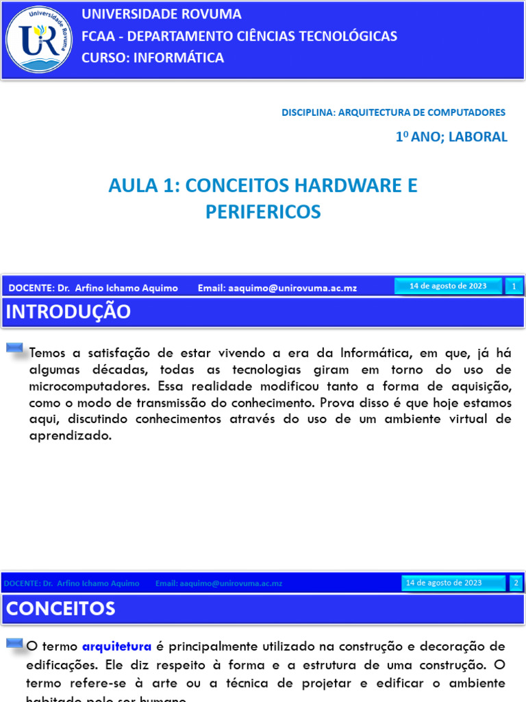 Aula 1 - Conceitos Hardware e Perifericos | Download grátis PDF | Hardware de computador | Programas